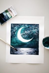24 Watercolor Moon Drawing Ideas to Create Magical Night Sky Paintings