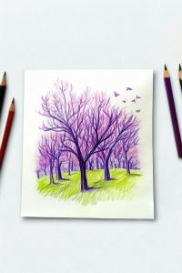 Beautiful 25 Colored Pencil Trees Painting Ideas for Every Skill Level
